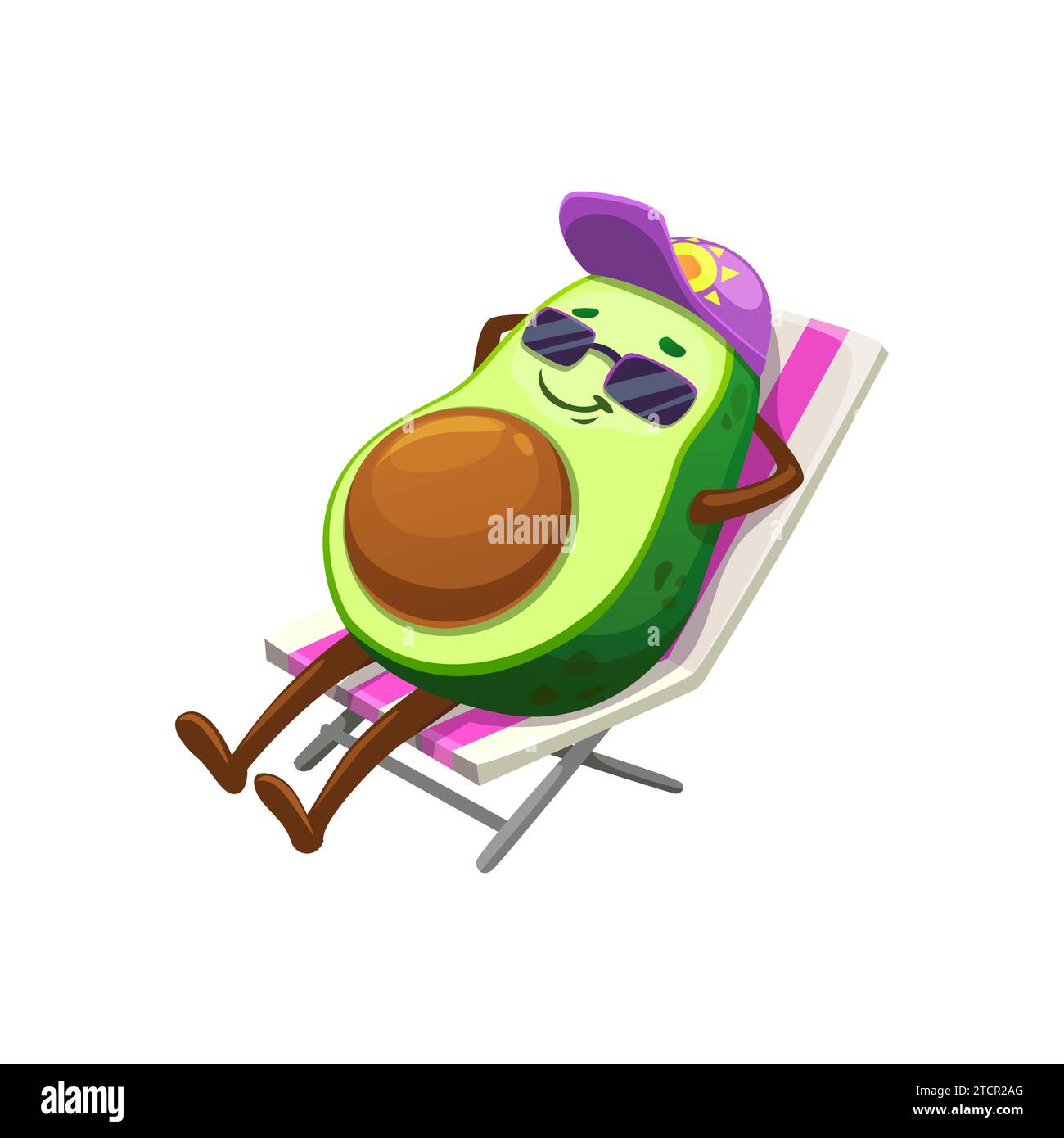 Cartoon Mexican avocado character lying on a sun lounger. Fresh ...