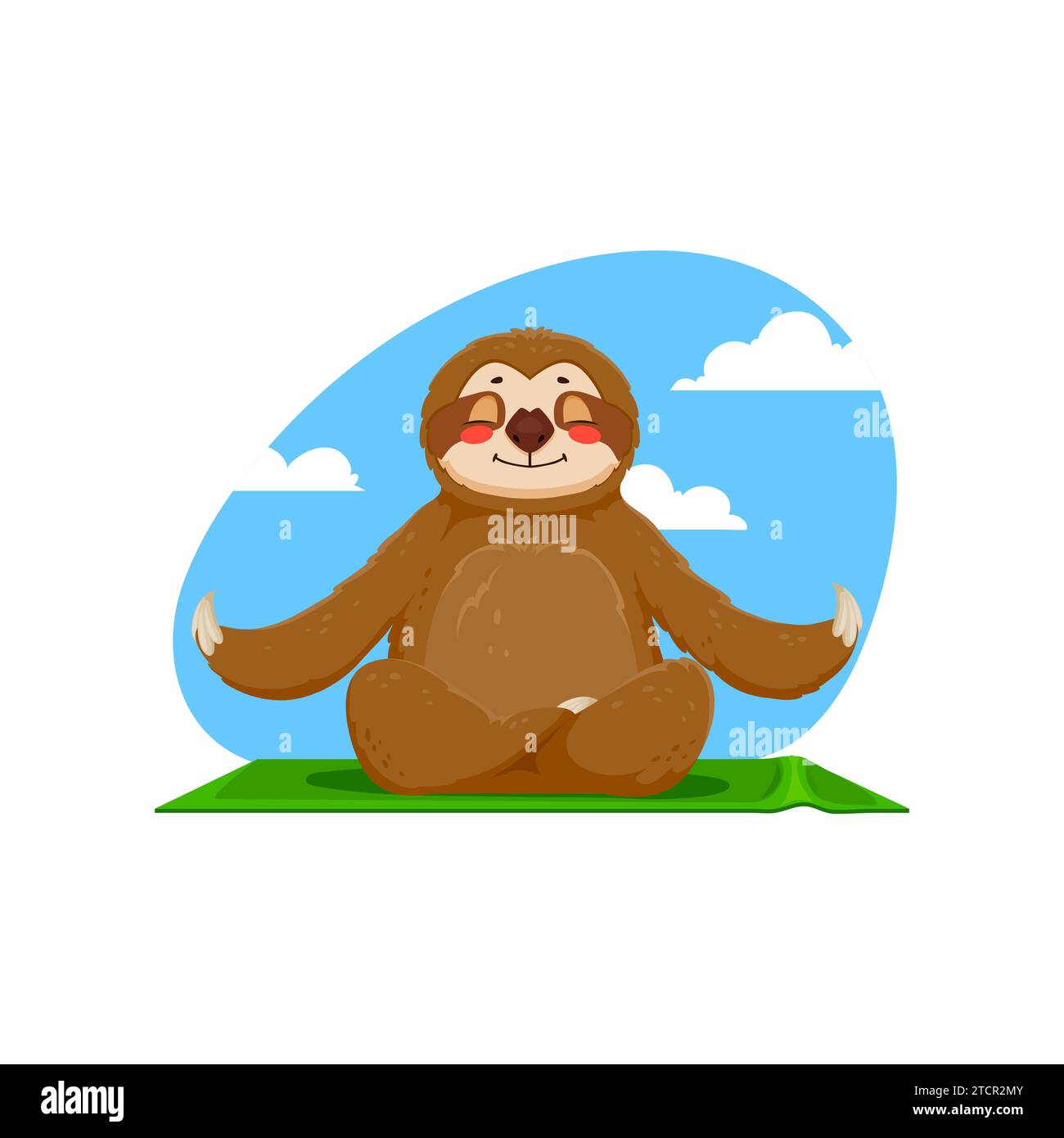 Cartoon funny sloth character meditate in yoga asana. Isolated vector ...