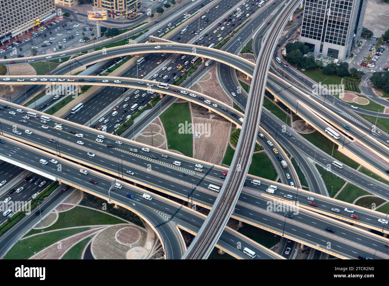 Car traffic is seen in the centre of Dubai, Sheikh Zayed Road and its ...