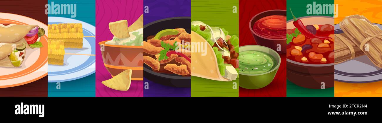 Mexican cuisine food collage. Tex mex food. Mexican takeaway restaurant ...