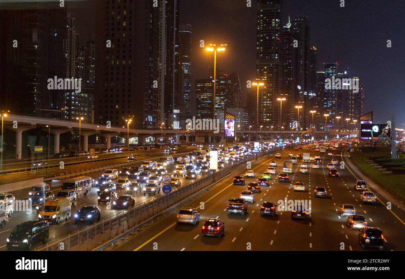 Intense car traffic is seen in the financial centre of Dubai, Sheikh ...