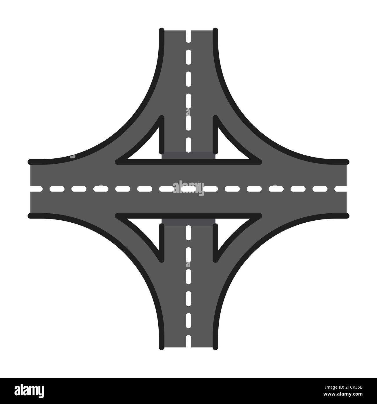 Color highway road line icon, traffic interchange or crossroad and ...