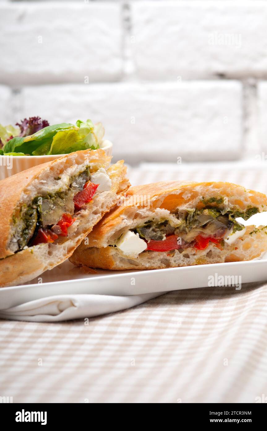 Italian ciabatta panini sandwichwith with vegetable and feta cheese ...