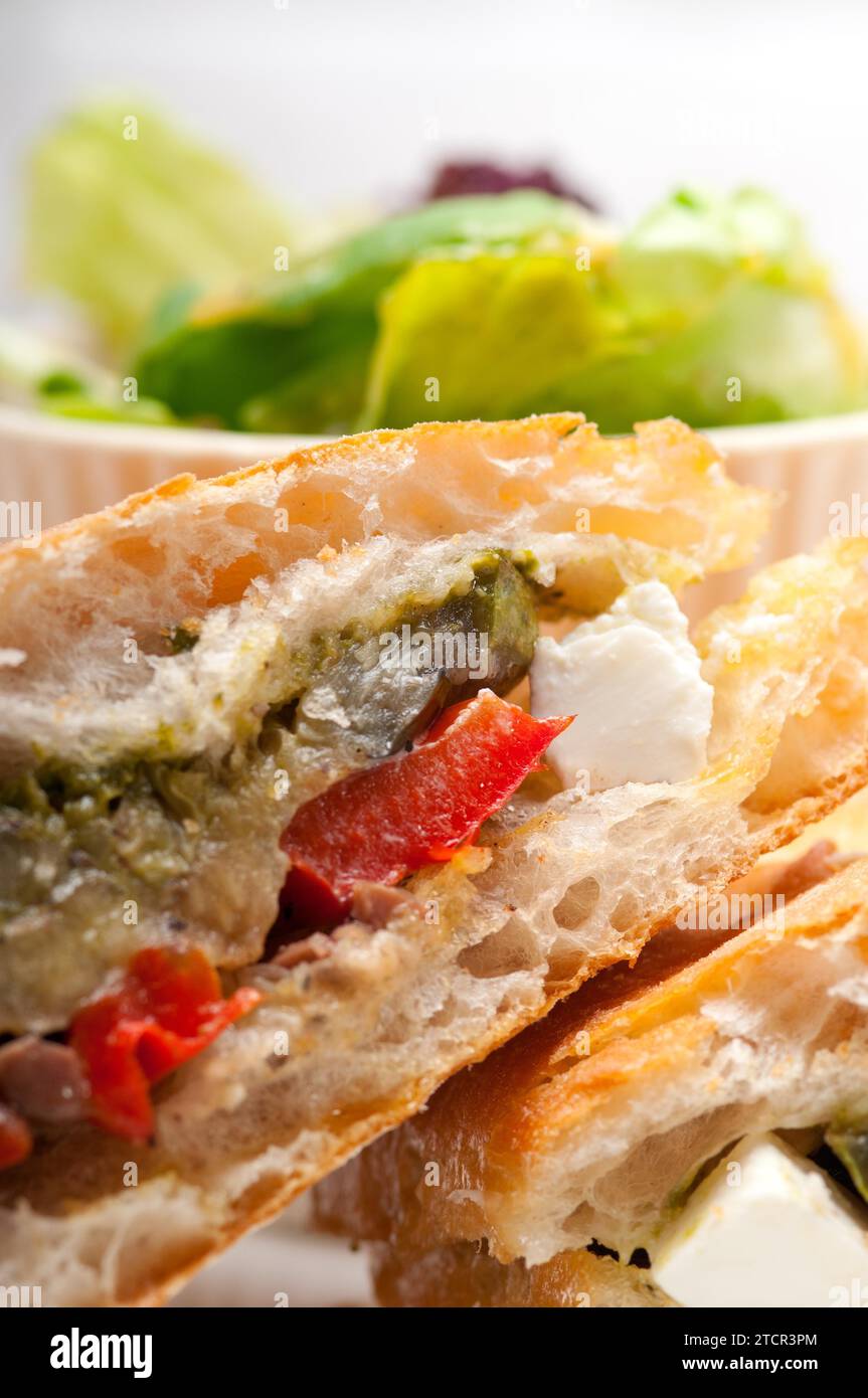 Italian ciabatta panini sandwichwith with vegetable and feta cheese ...