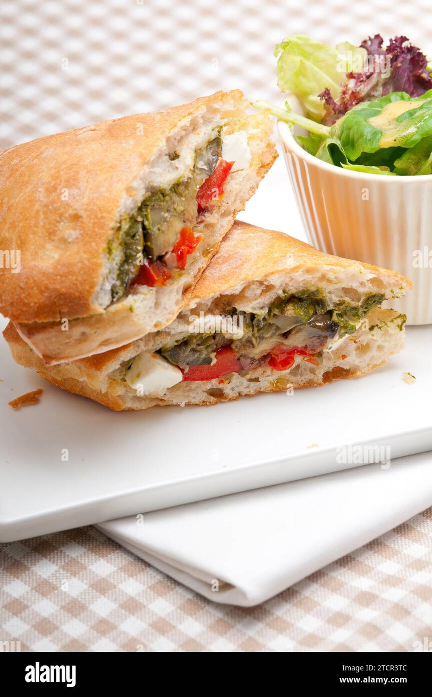 Italian ciabatta panini sandwichwith with vegetable and feta cheese ...