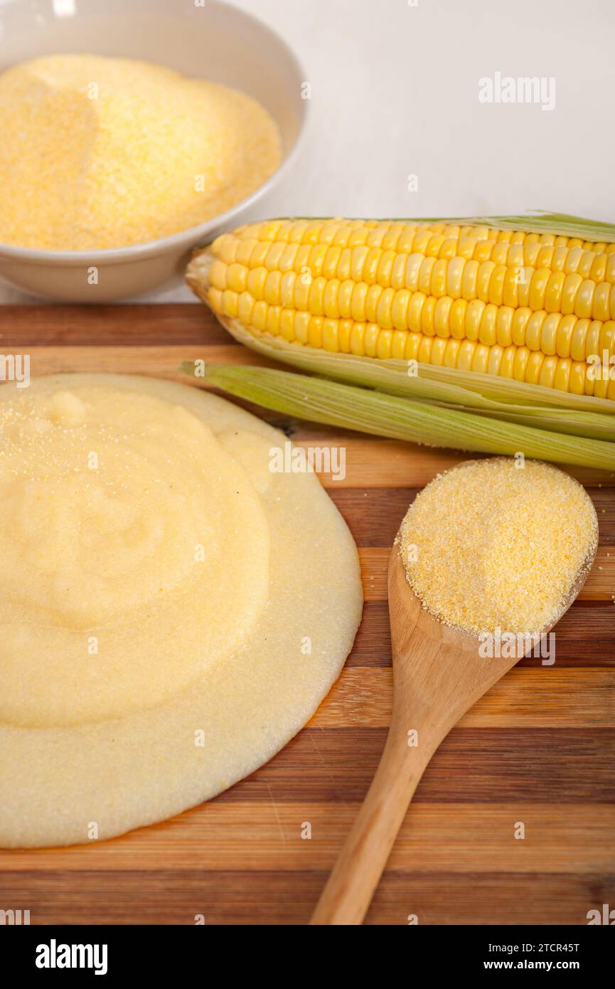 Polenta traditional north Italy corn mais flour cream with crop Stock ...