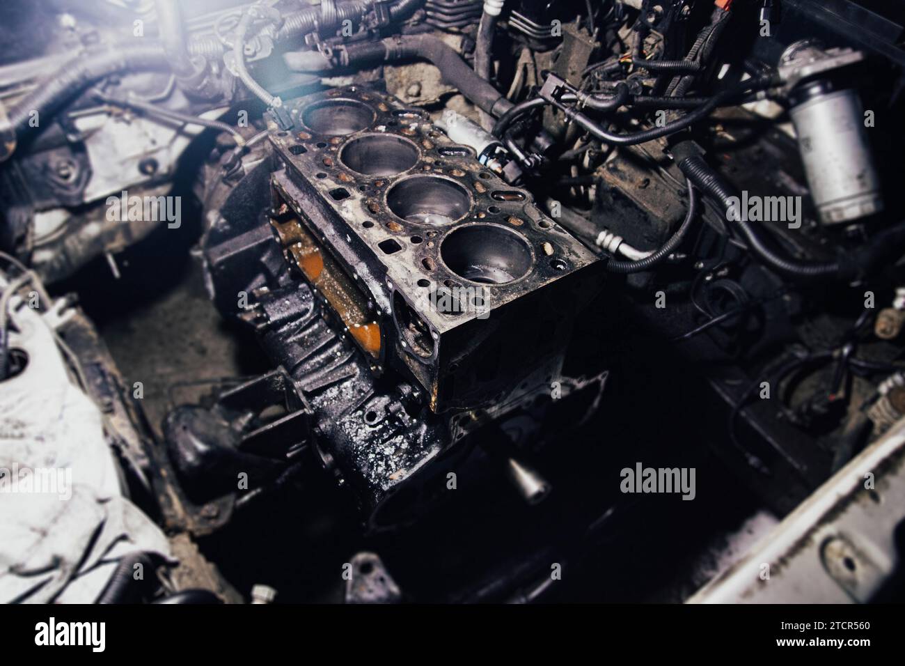 Cylinder block repair, car cylinder block replacement Stock Photo - Alamy