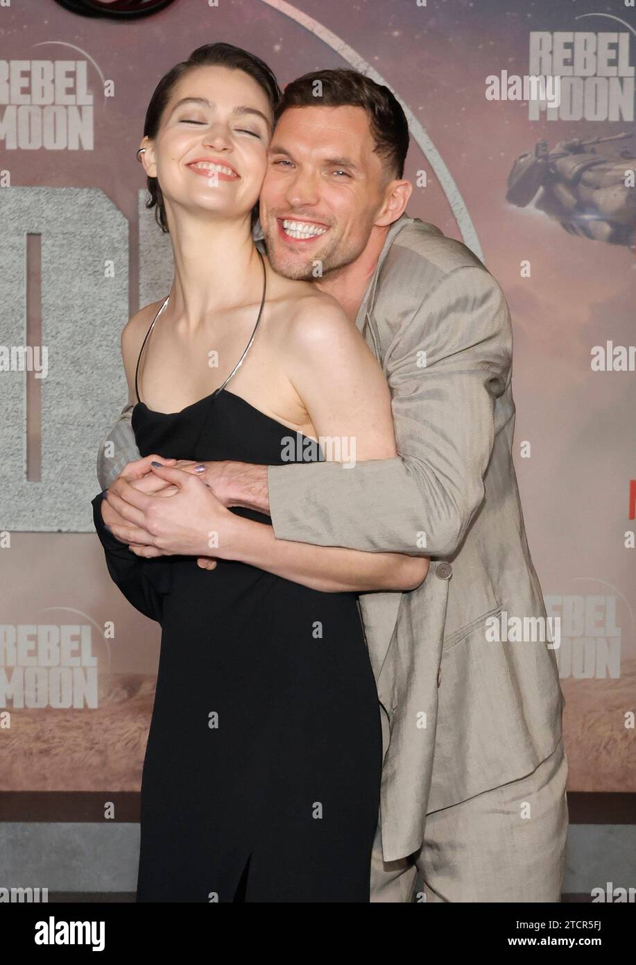 HOLLYWOOD, CA - DECEMBER 13: E. Duffy and Ed Skrein at the LA Premiere ...