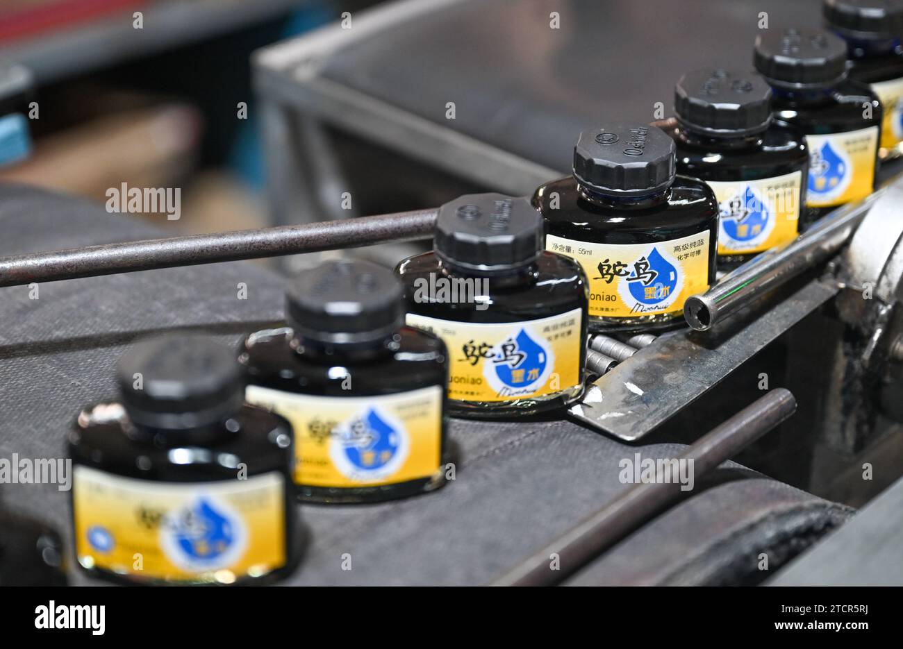 Tianjin, China. 12th Dec, 2023. Writing ink products are conveyed on a ...