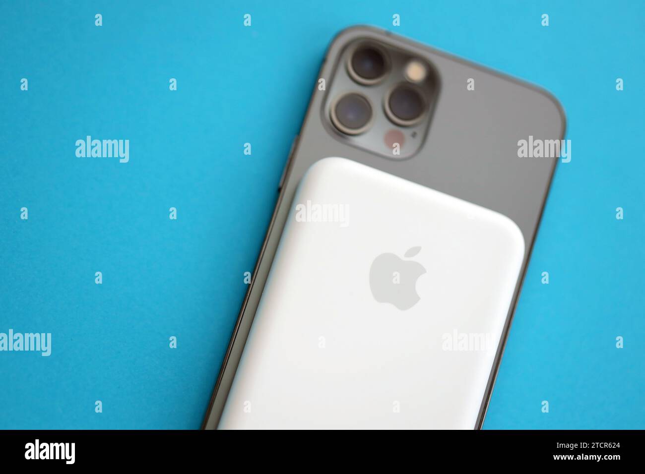 KYIV, UKRAINE - OCTOBER 31, 2023 Apple MagSafe battery device for ...