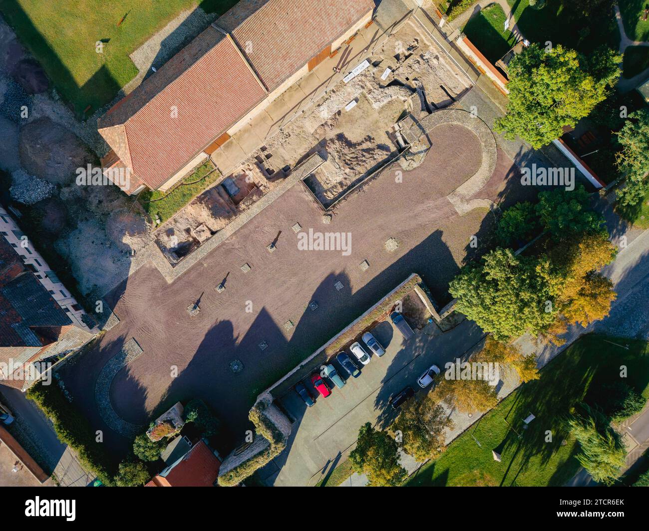 Aerial view of Memleben Monastery and presumed imperial palace ...