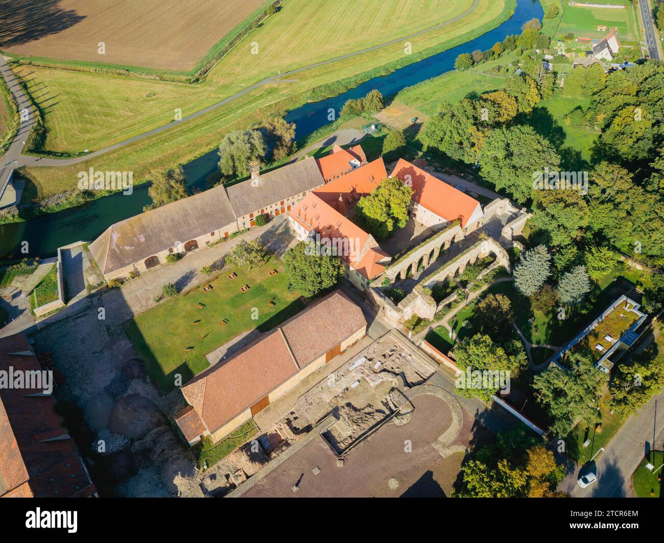 Aerial view of Memleben Monastery and presumed imperial palace ...