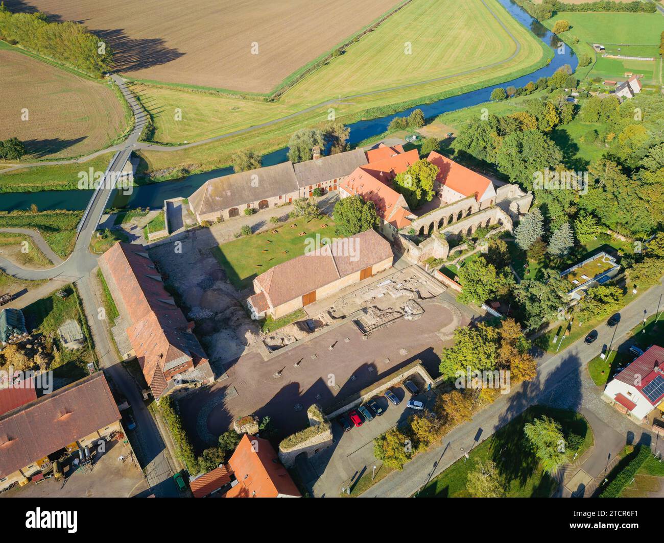 Aerial view of Memleben Monastery and presumed imperial palace ...