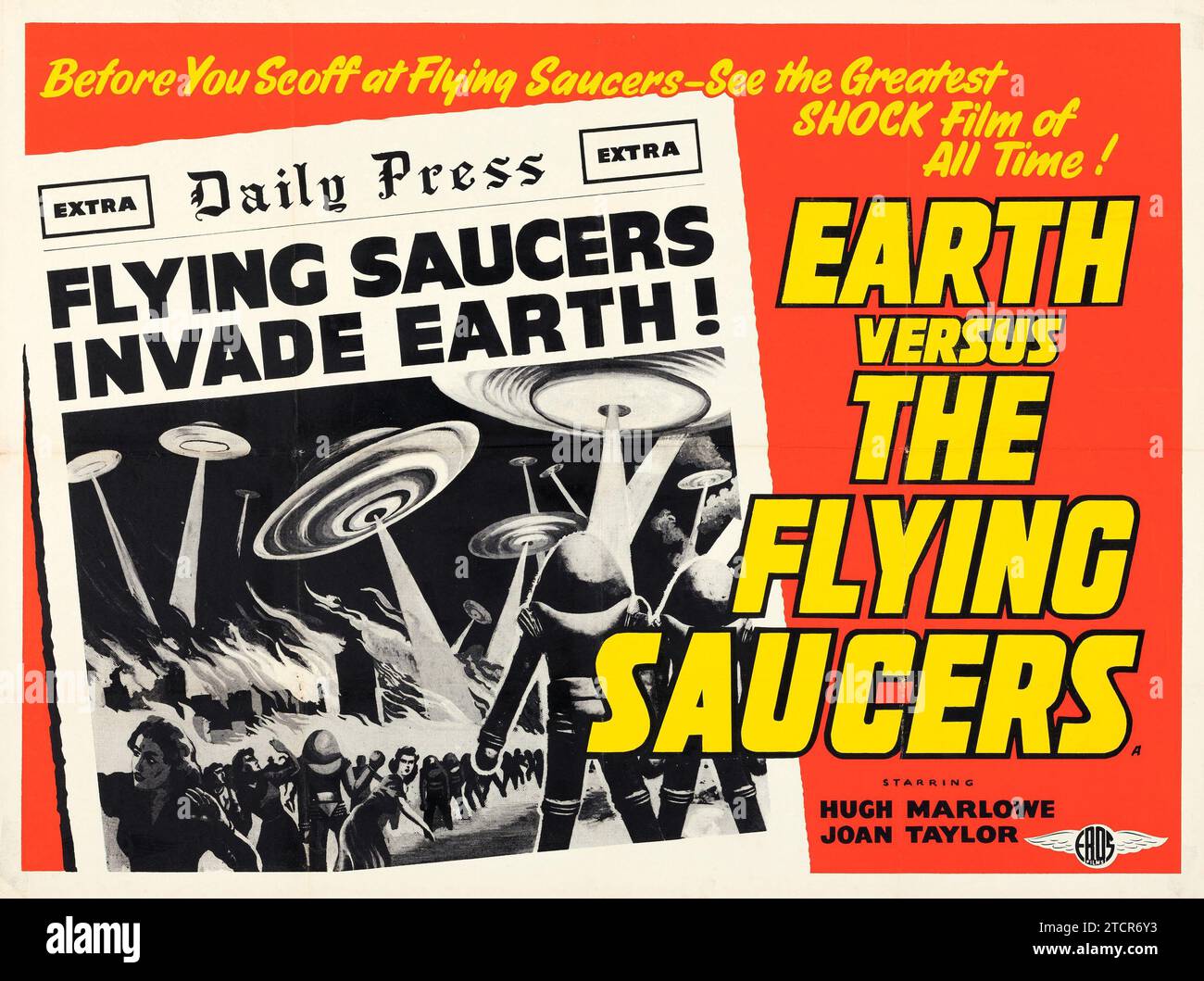 Earth vs. the Flying Saucers (Columbia, 1956). Film poster "Flying Saucers invade earth" on ...