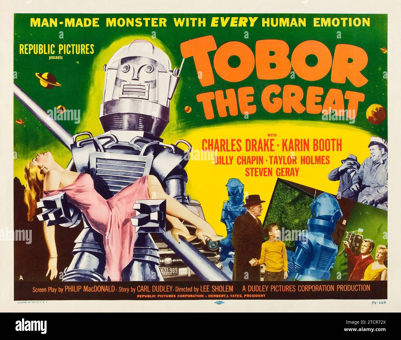 Vintage movie poster for the 1954 film Tobor the Great horizontal - 1950s vintage film poster ...
