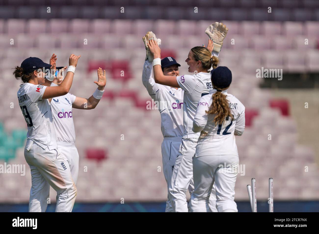 England's Lauren Bell celebrates the dismissal of India's Jemimah ...