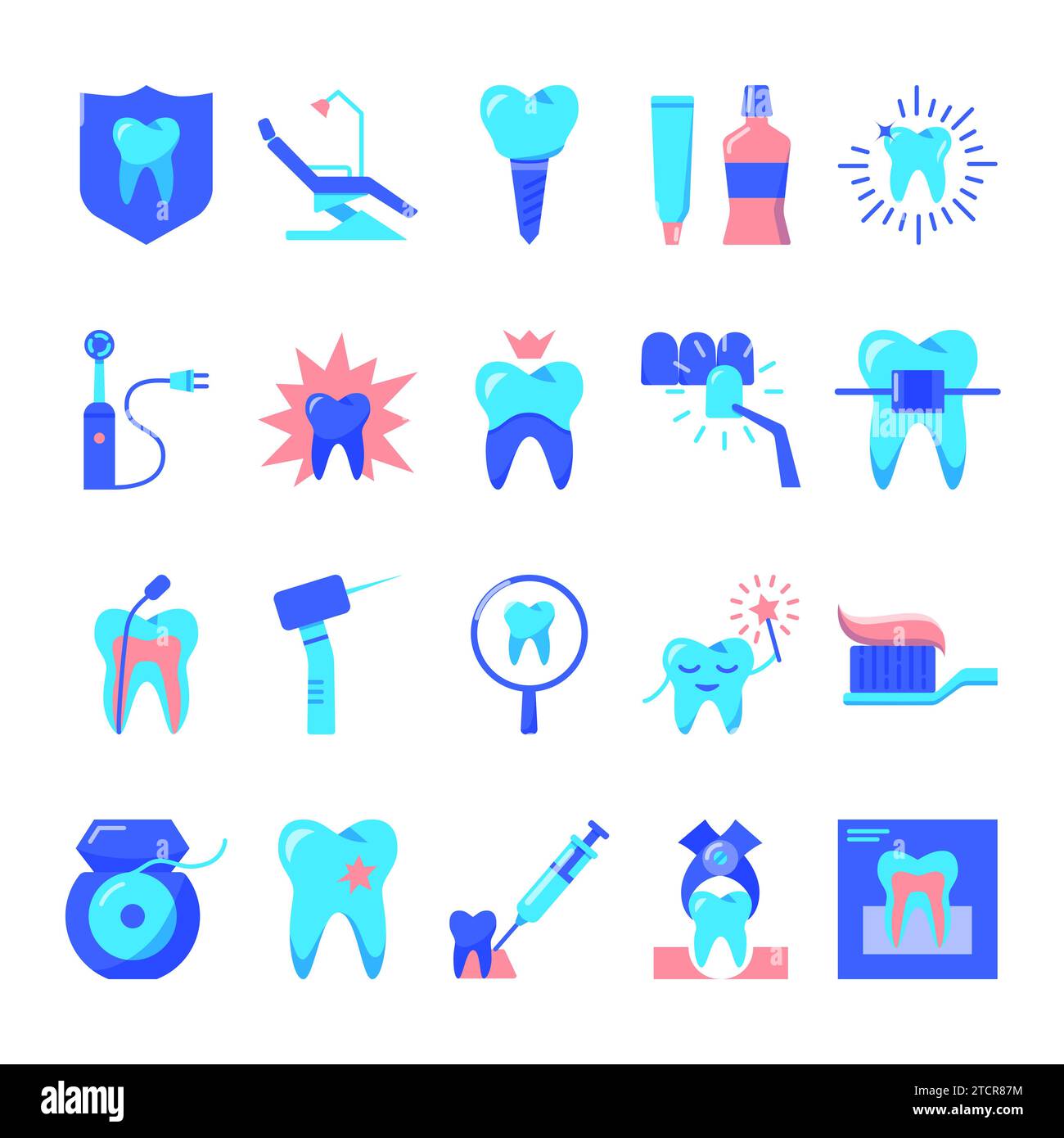 Stomatology and orthodontics icon set in flat style. Teeth care and ...