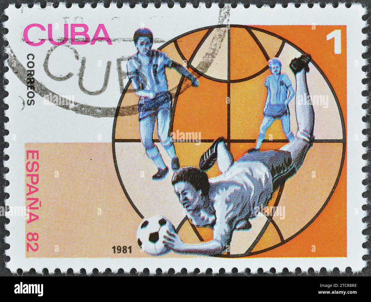 Cancelled postage stamp printed by Cuba, that shows Football, FIFA ...