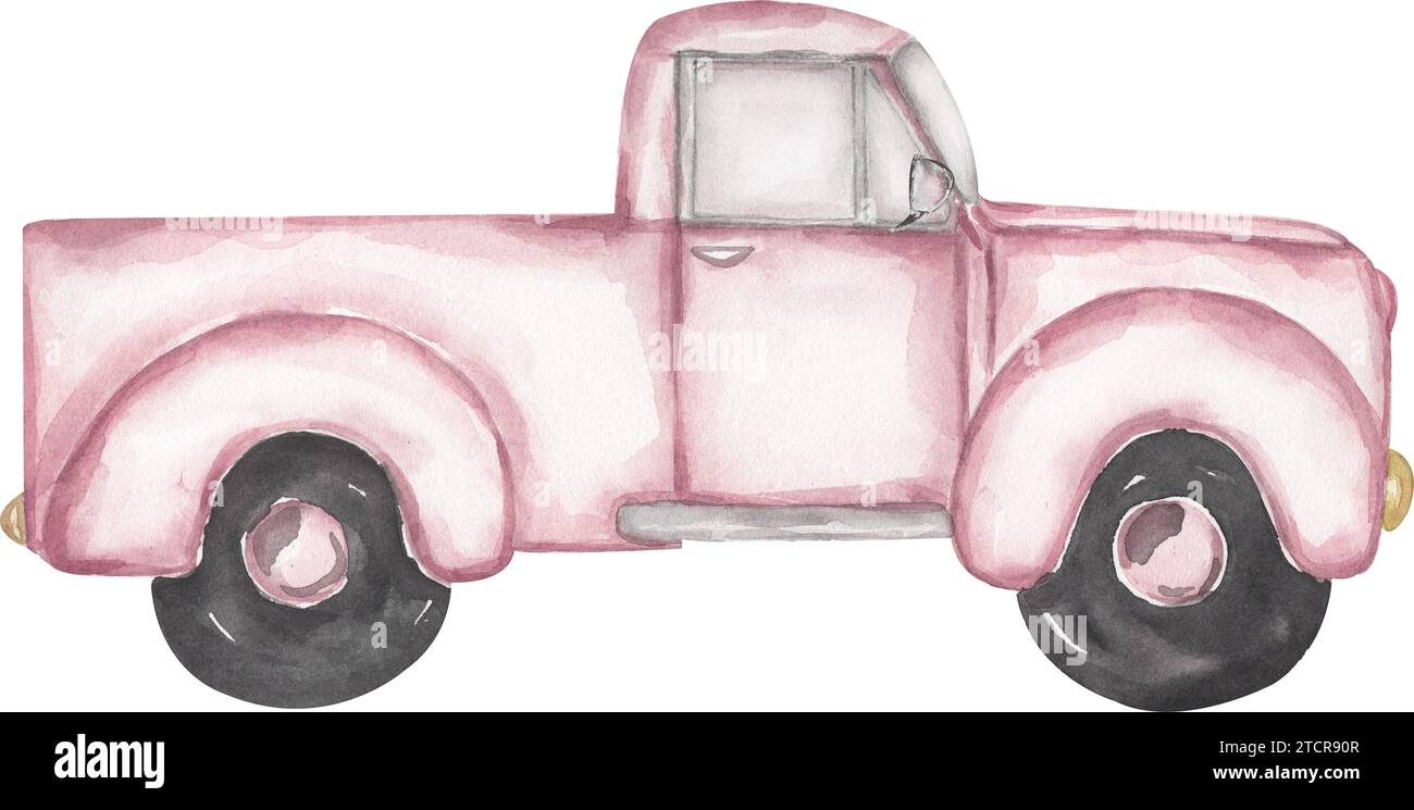 Watercolor pink truck clipart, transport Illustration, Cute car print ...