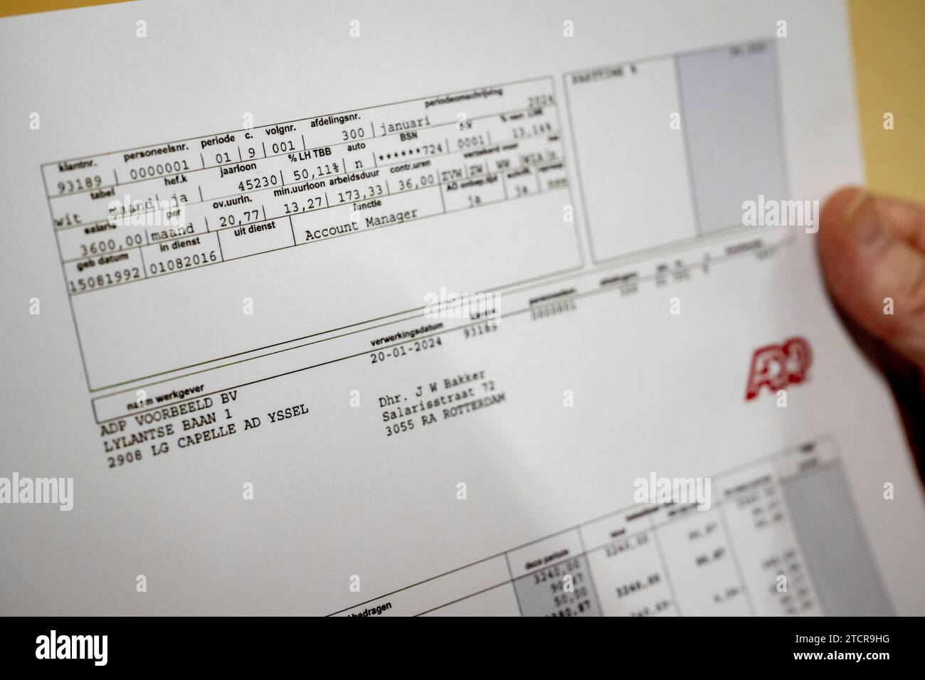 CAPELLE AAN DEN IJSSEL - The general pay slip for 2024, during a press ...