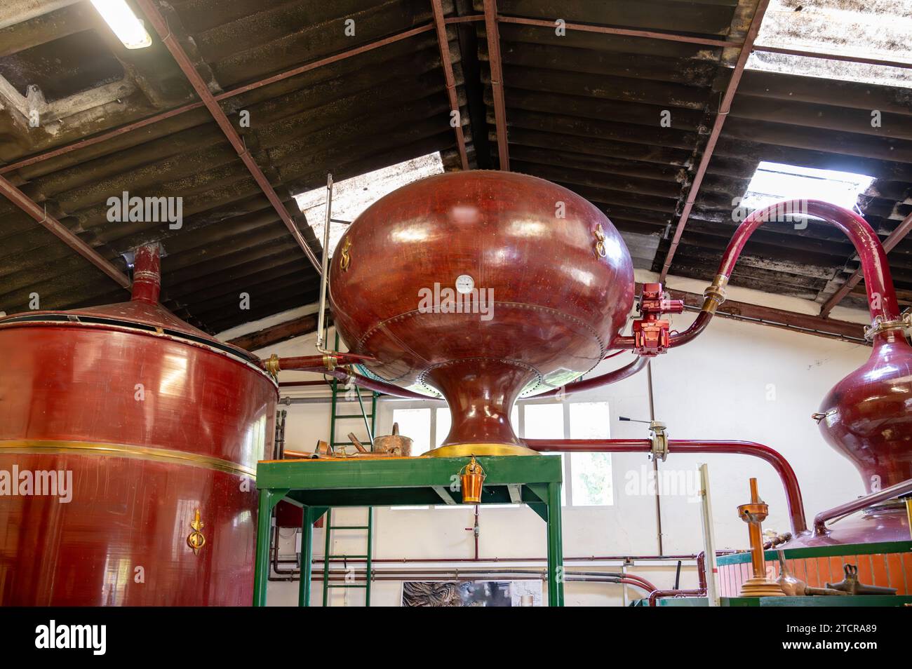 Double distillation process of cognac spirit in Charentias copper still ...