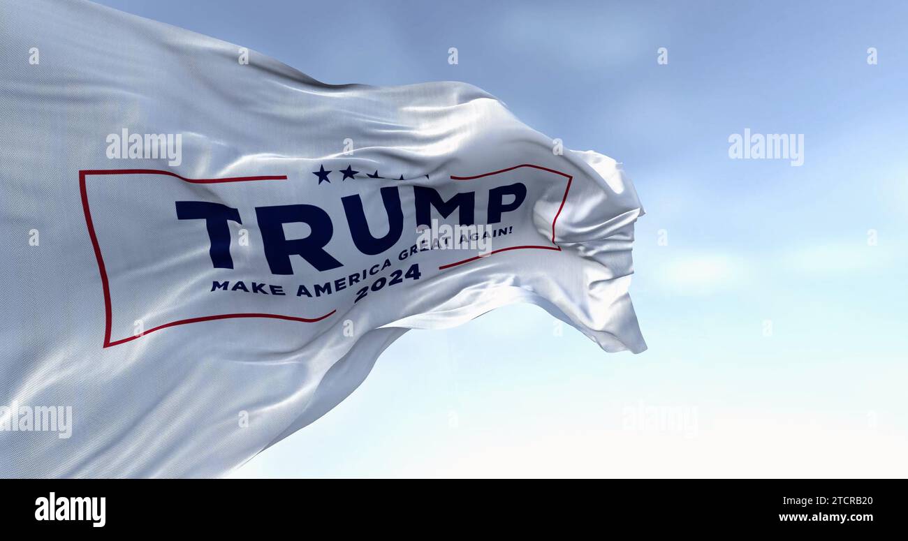 Arlington, US, OCT. 21 2023: Close-up of Donald Trump election campaign ...