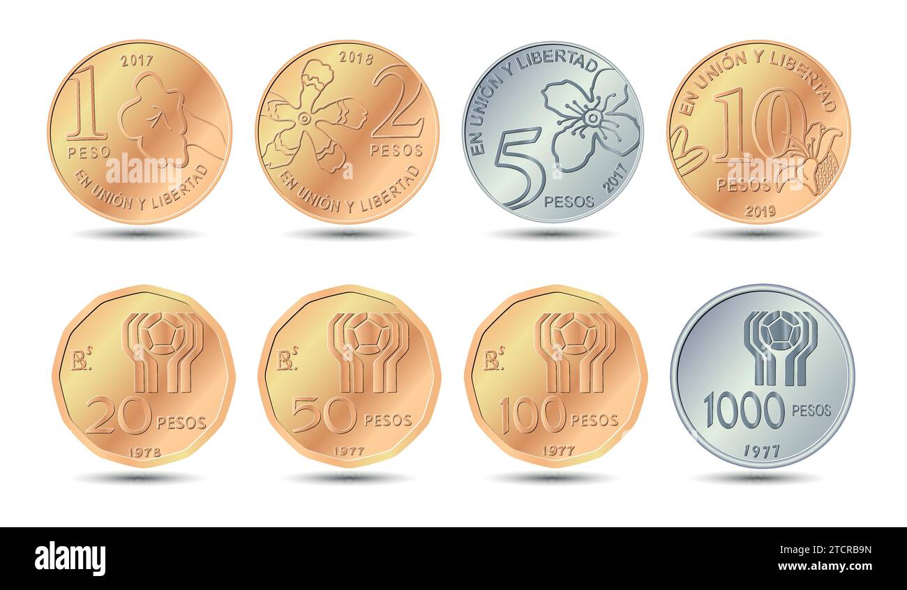 Set of pesos coin. Argentine pesos coins. Vector illustration Stock ...