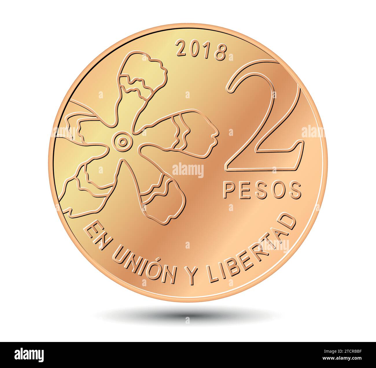 Two pesos. Argentina two peso coin. Vector illustration Stock Vector ...