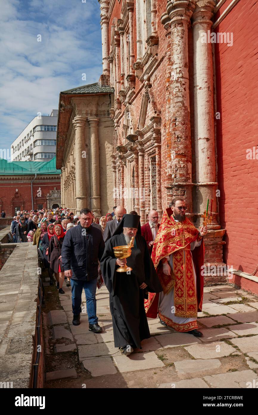 Russian Orthodox procession during Easter week celebrations at Vysokopetrovsky Monastery (High ...