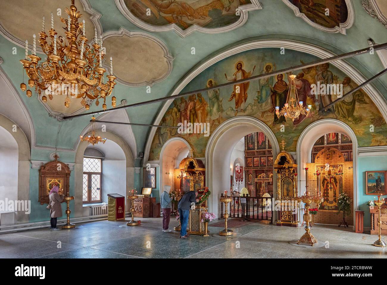 People pray in the 17th century Church of St. Sergius of Radonezh in ...