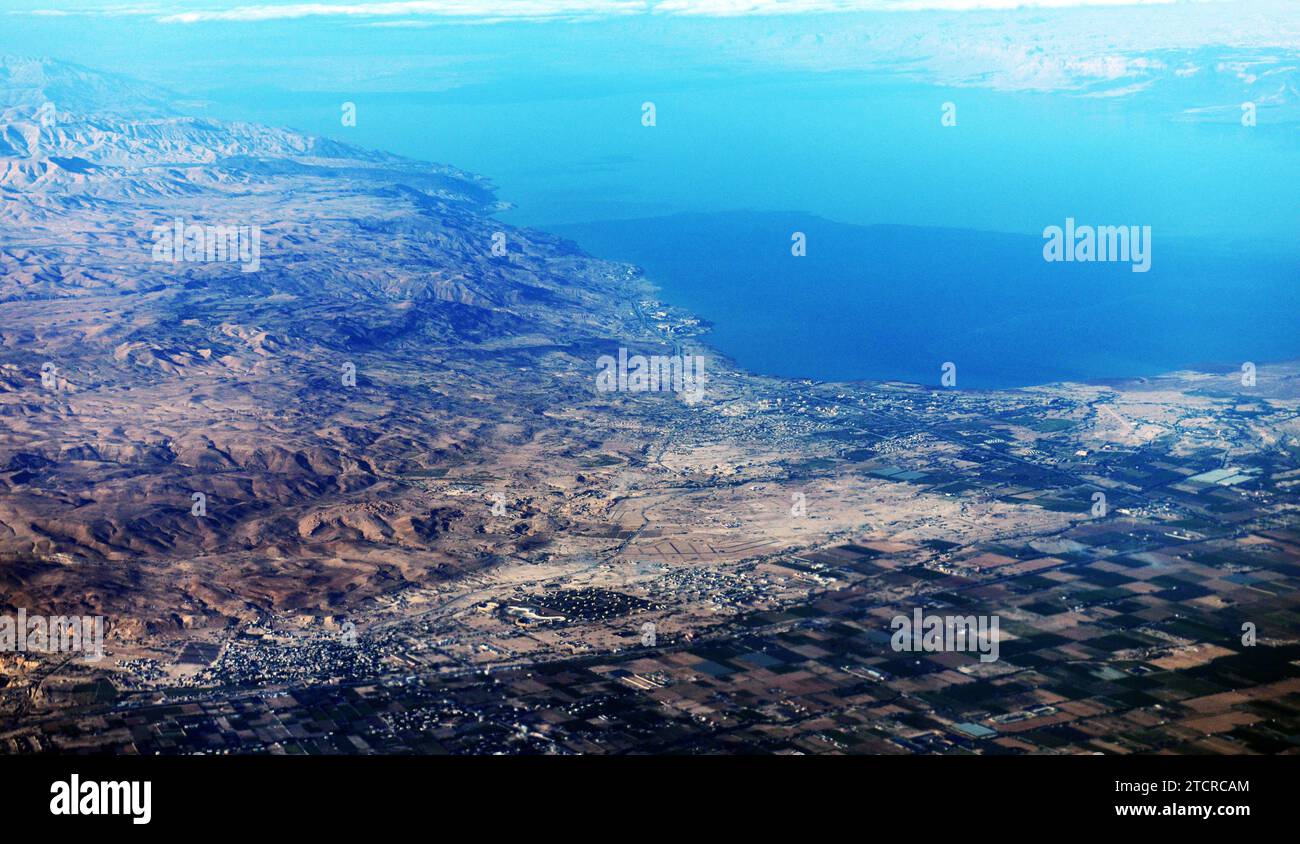 An aerial view of the Jordan river and the Dead Sea in Jordan Stock ...