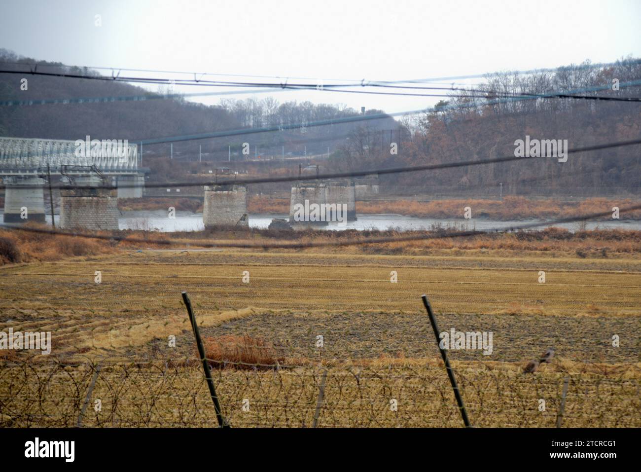 Paju, South Korea. 14th Dec, 2023. Imjingang Railway Bridge at the DMZ ...