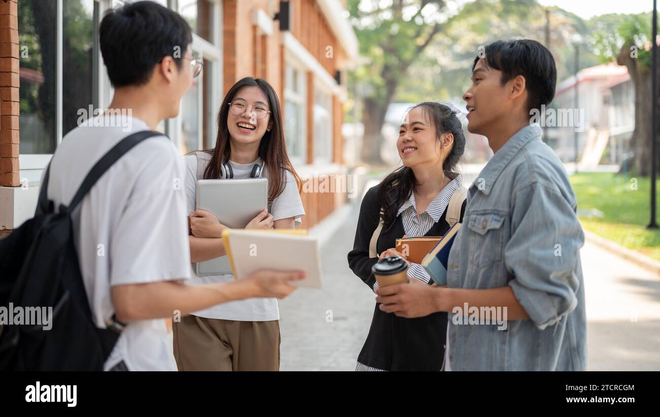 Cheerful female students talking after hi-res stock photography and images - Alamy