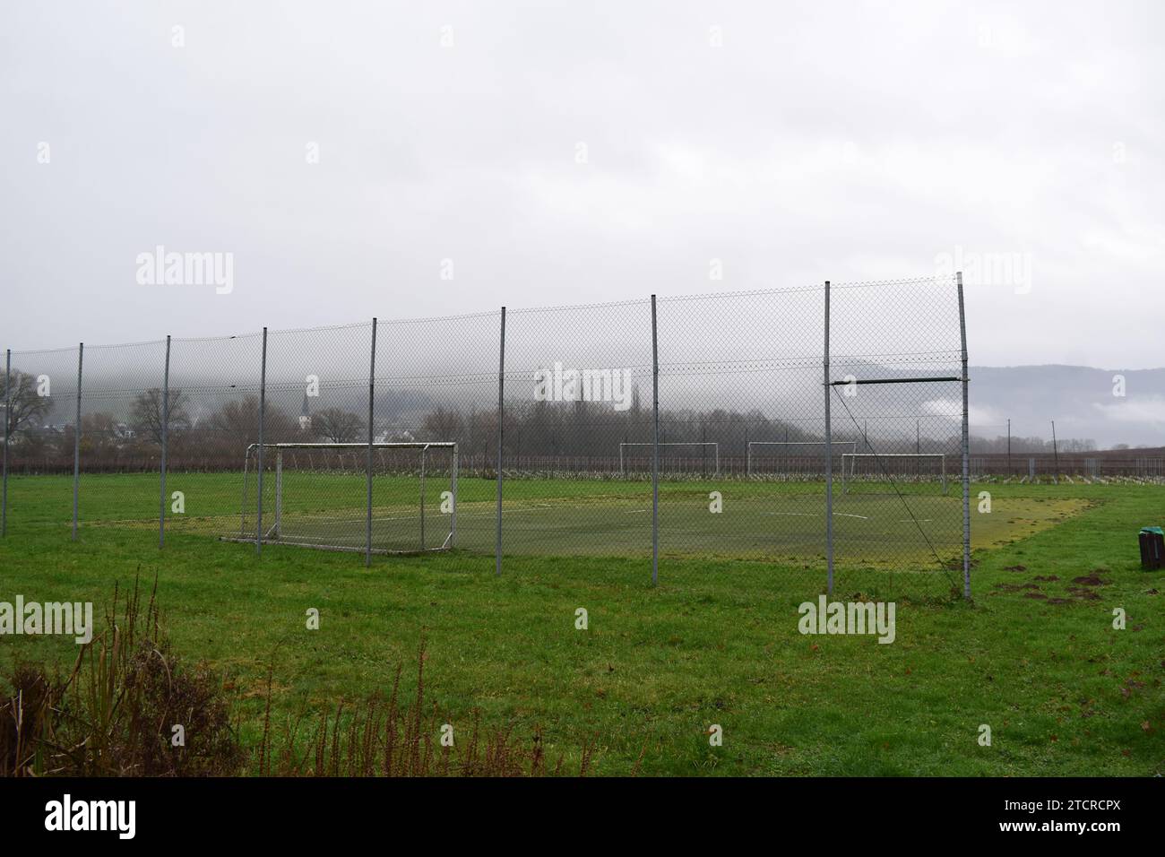 rural soccer field in winter fog Stock Photo - Alamy