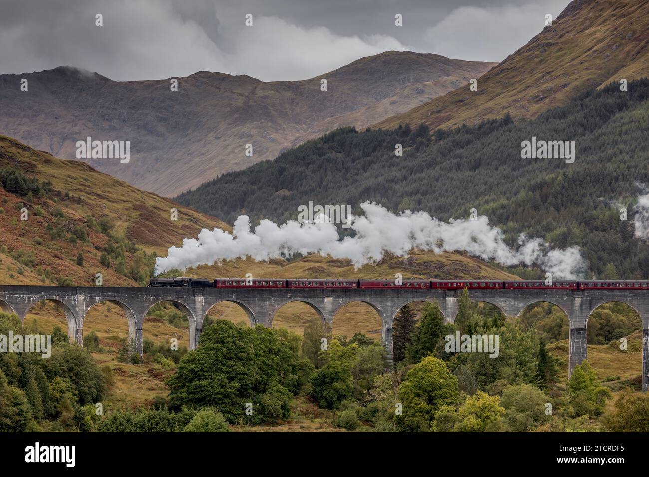 steam train crosses the glenfinnan viaduct. West Coast railways train ...