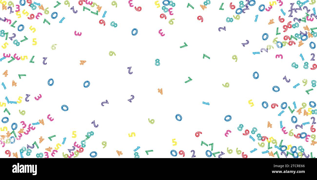 Falling colorful sketch numbers. Math study concept with flying digits ...