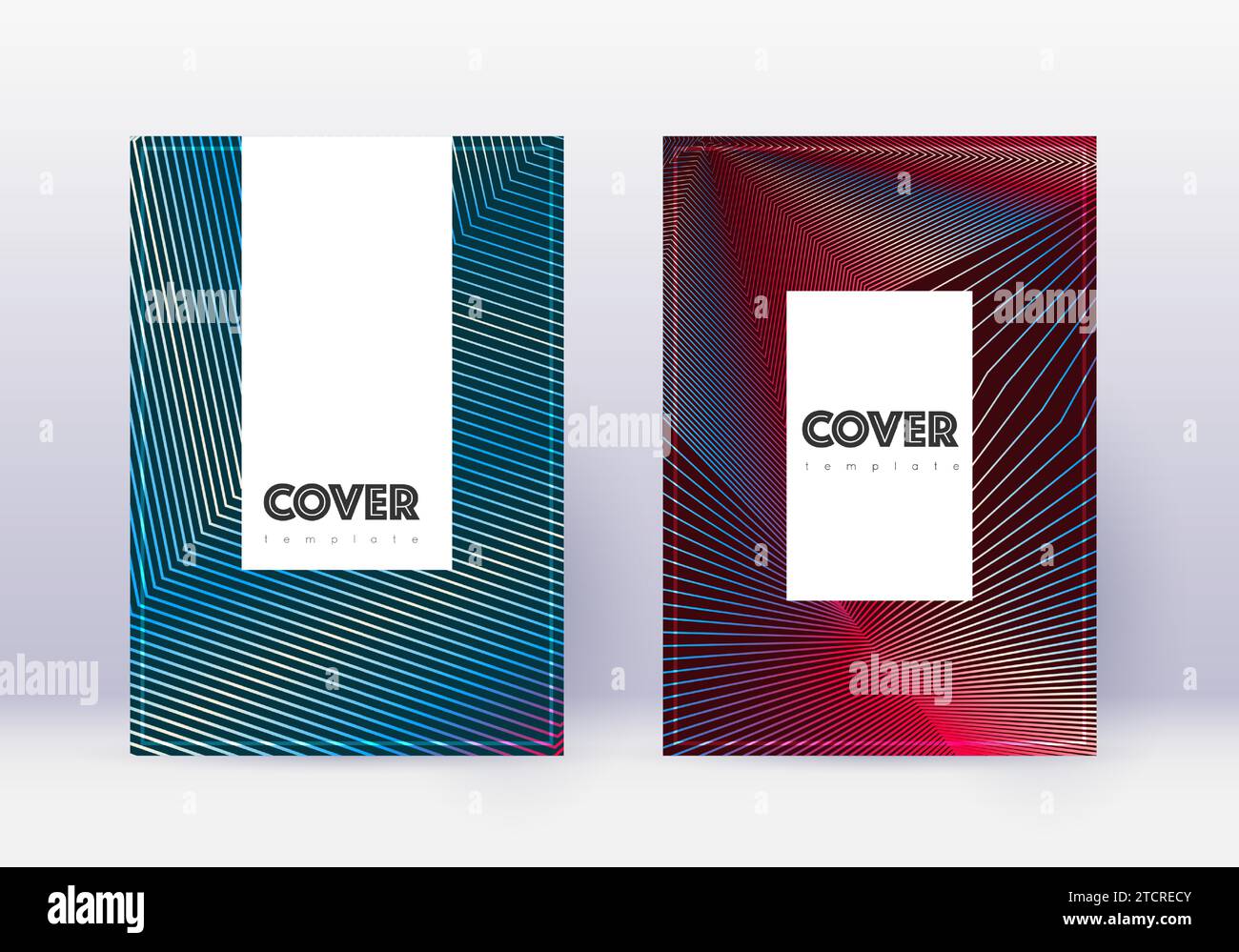 Hipster cover design template set. Red abstract lines on white blue background. Classy cover ...