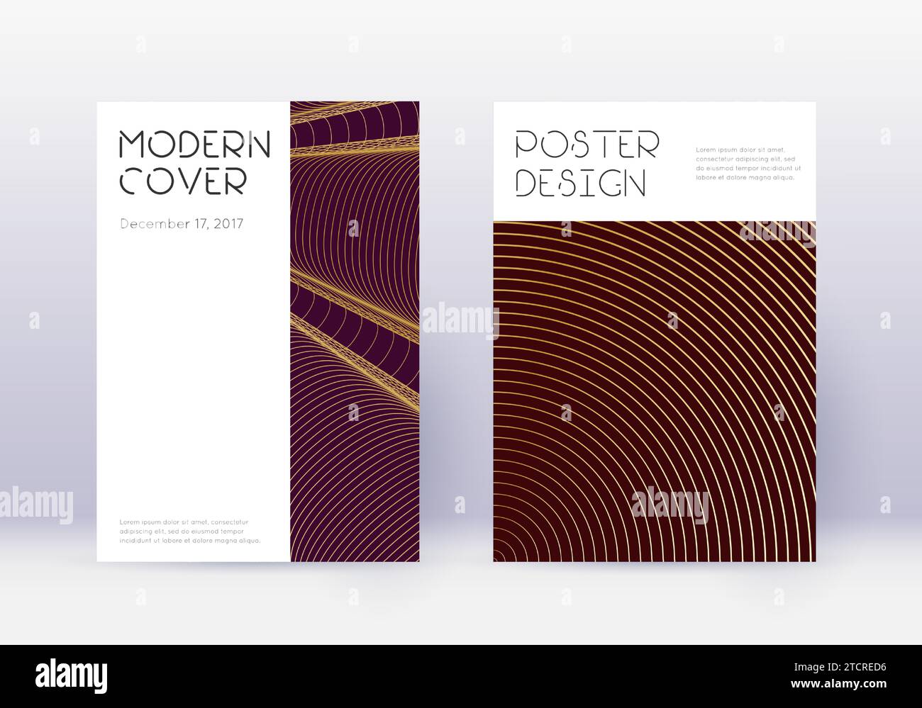 Minimal cover design template set. Gold abstract lines on maroon ...