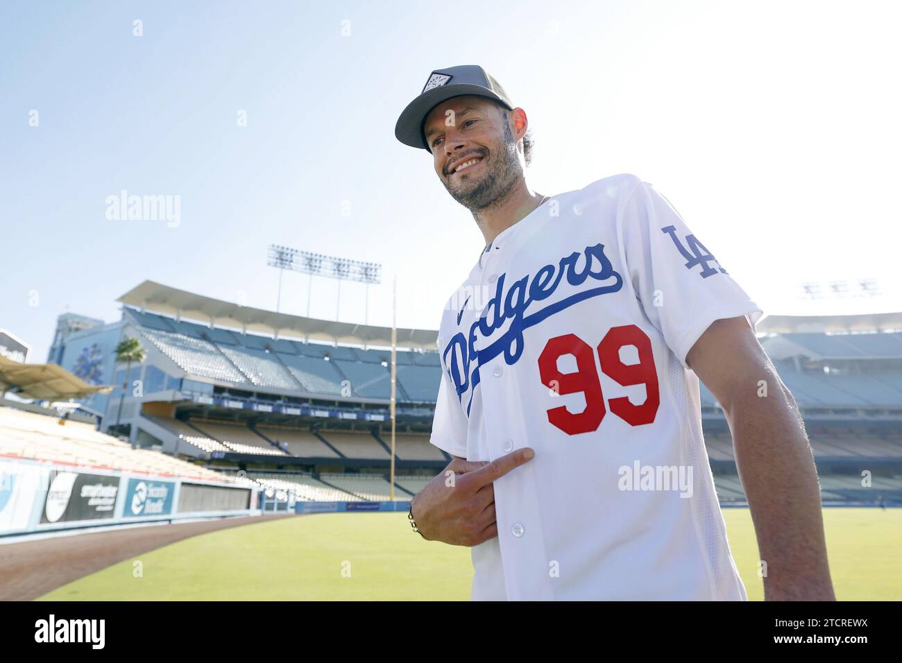Los Angeles Dodgers veteran reliever Joe Kelly poses for a photo at ...