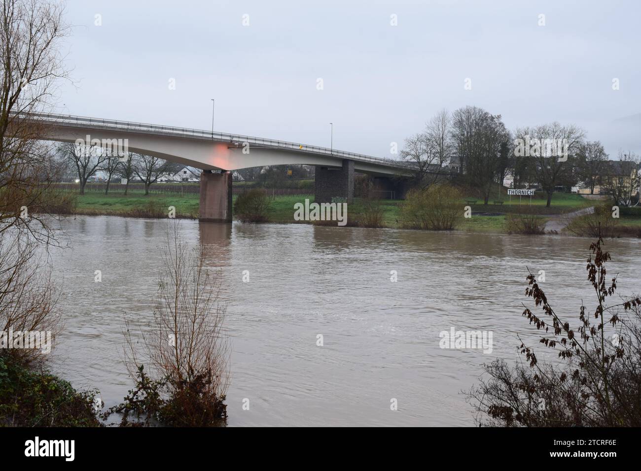 Mosel bridge with orange light Stock Photo - Alamy