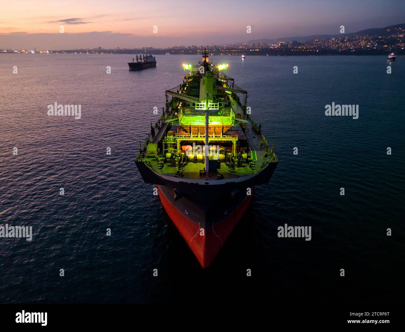 A massive cargo ship wood chips carrier in the sea, aerial view Stock ...
