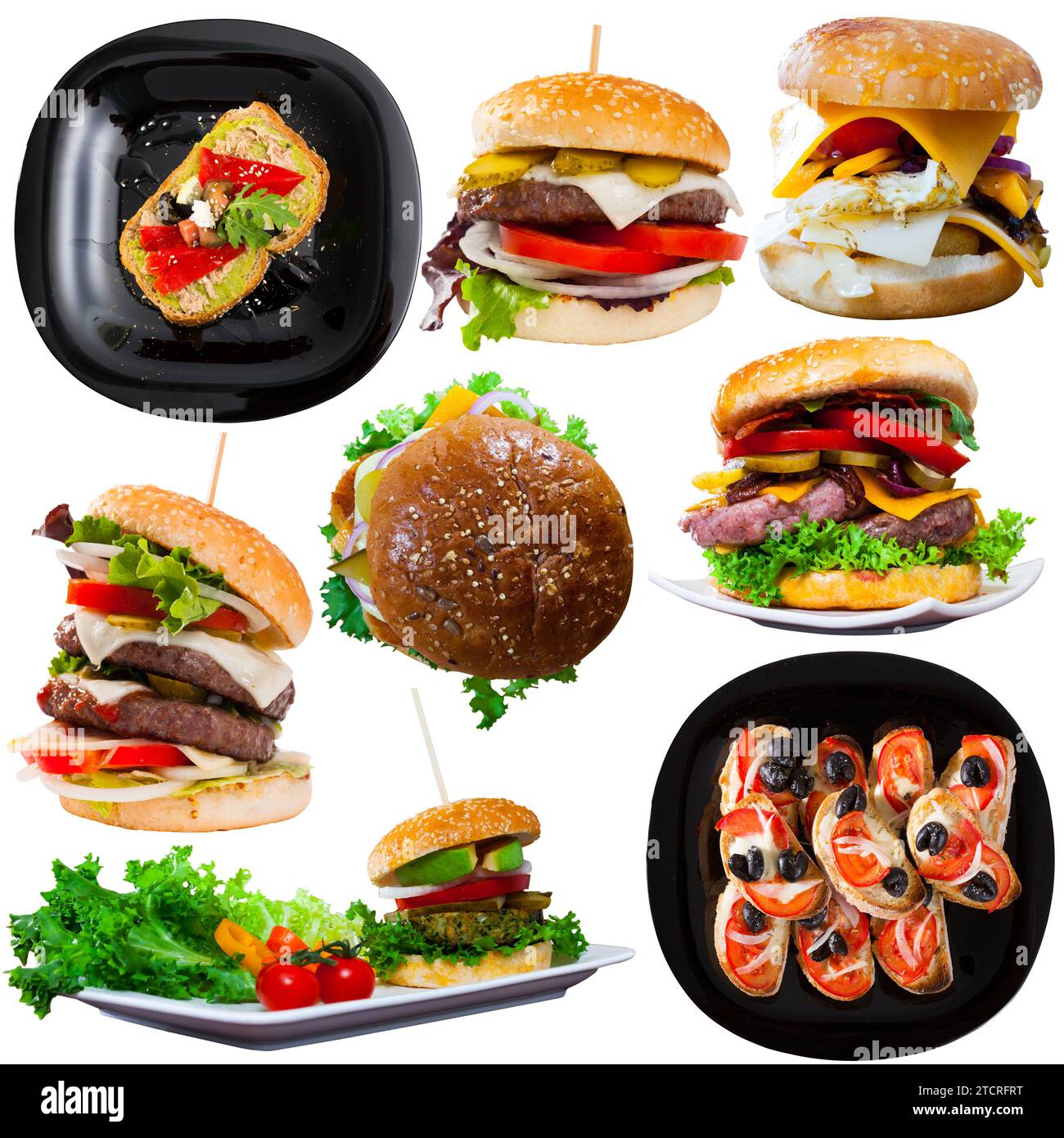 Set fresh tasty burgers Cut Out Stock Images & Pictures - Alamy