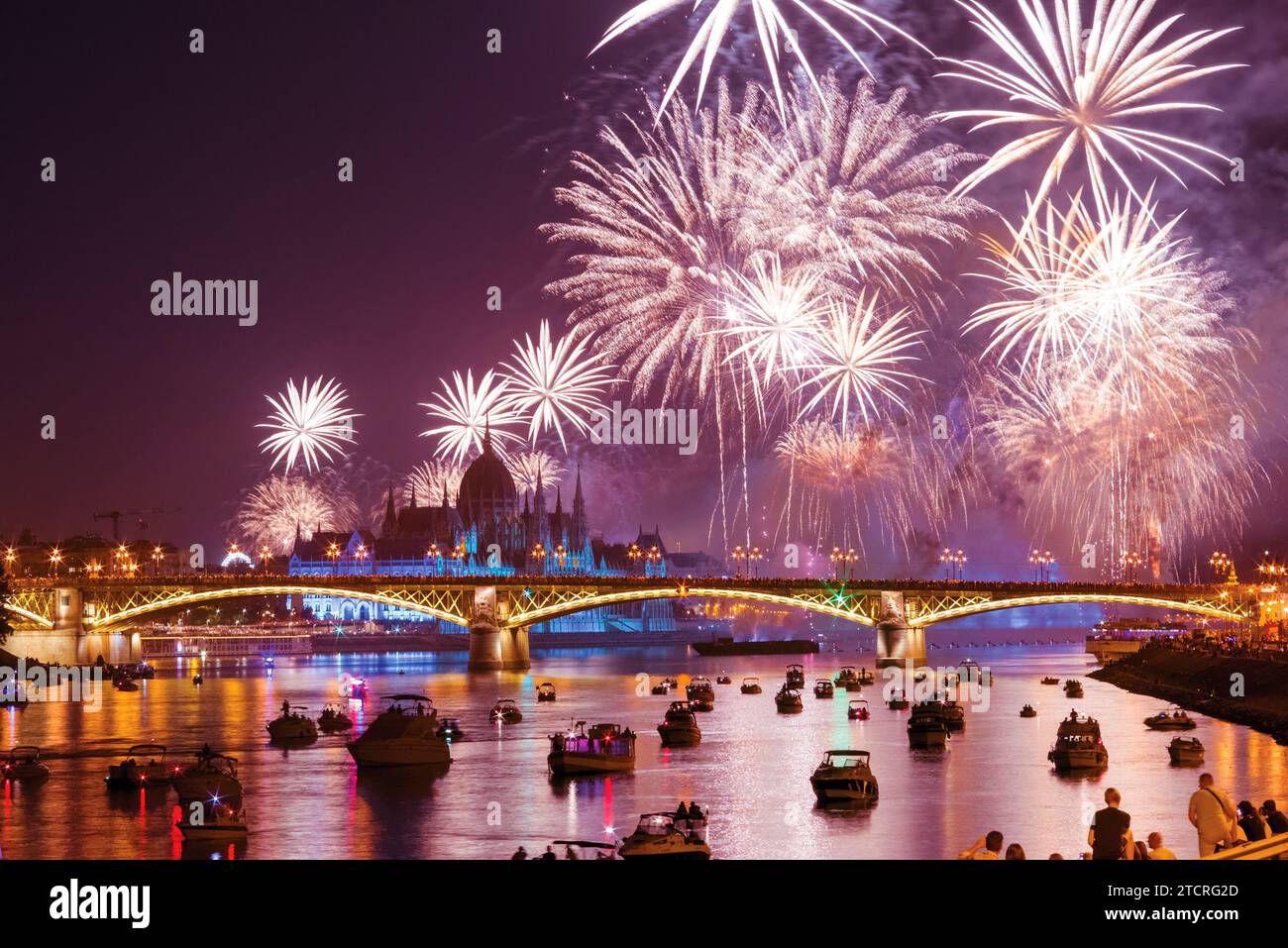 Saint Stephen's day fireworks in Budapest over the river Stock Photo - Alamy