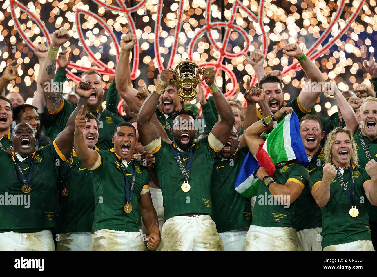 File photo dated 28-10-2023 of South Africa's Siya Kolisi lifts the ...