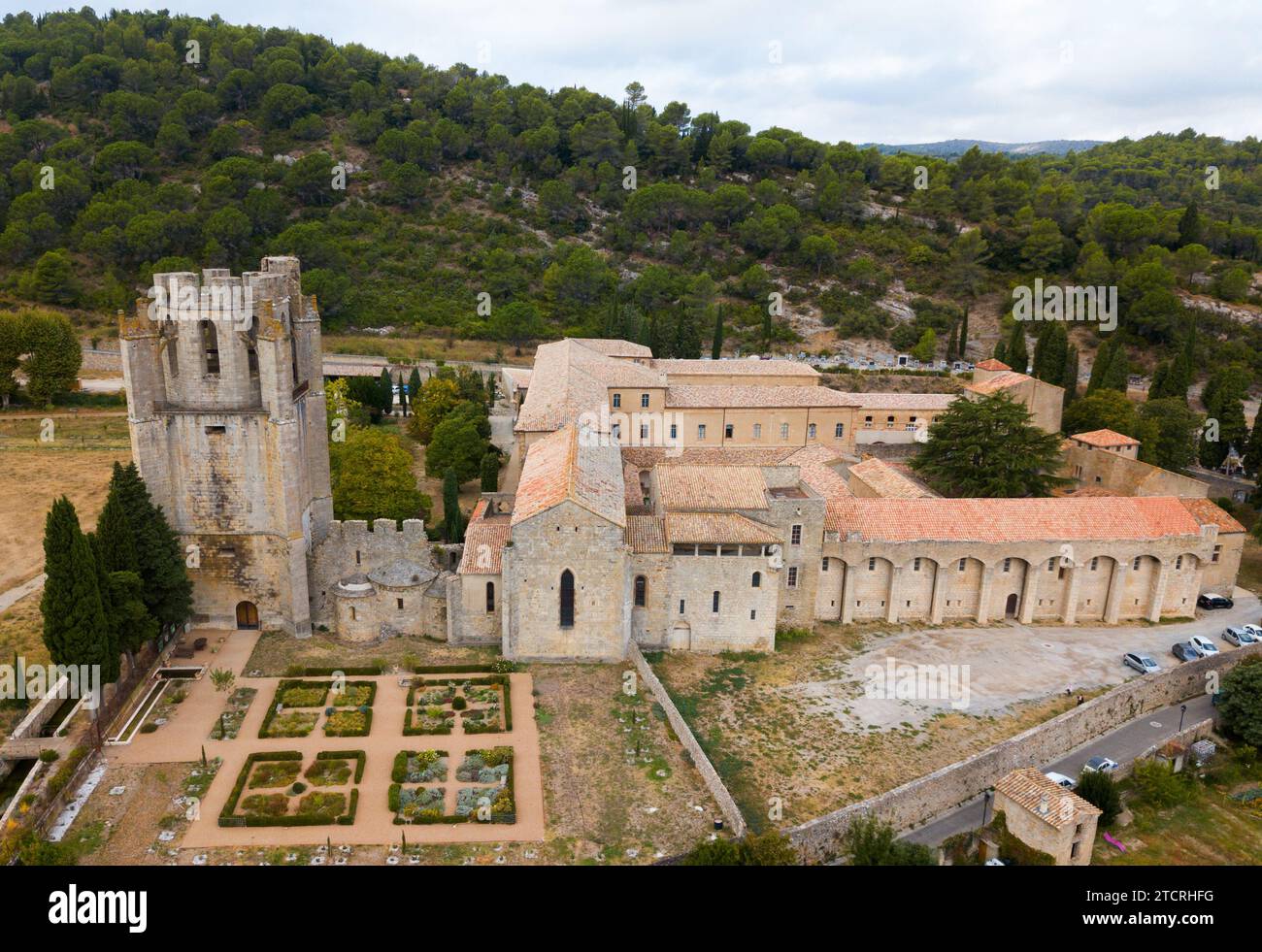 Aerial view of abbey of Saint Mary in Lagrasse Stock Photo - Alamy