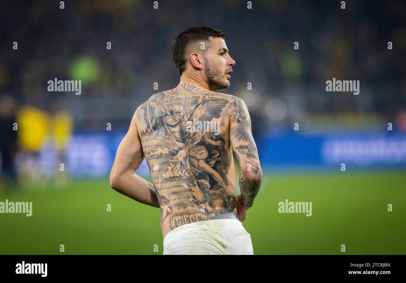 Dortmund Germany. 13th Dec 2023. Tattoo Lucas Hernandez (PSG) Borussia ...