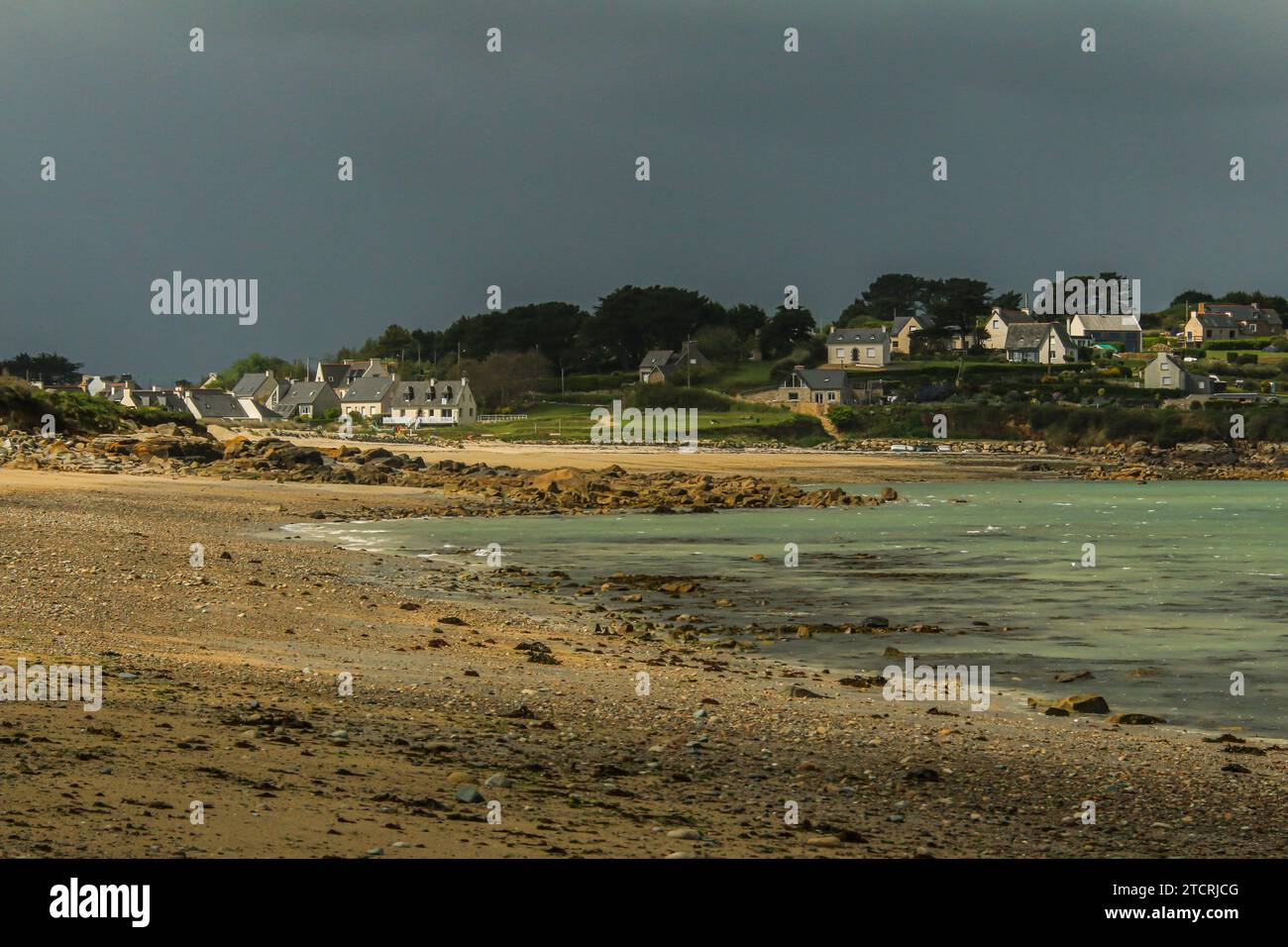 Village at rainy weather near the Sillon de Talbert, Côtes-d'Armor ...