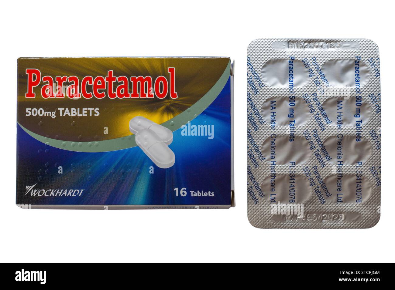 Pack of Wockhardt Paracetamol 500mg tablets with blister pack removed ...