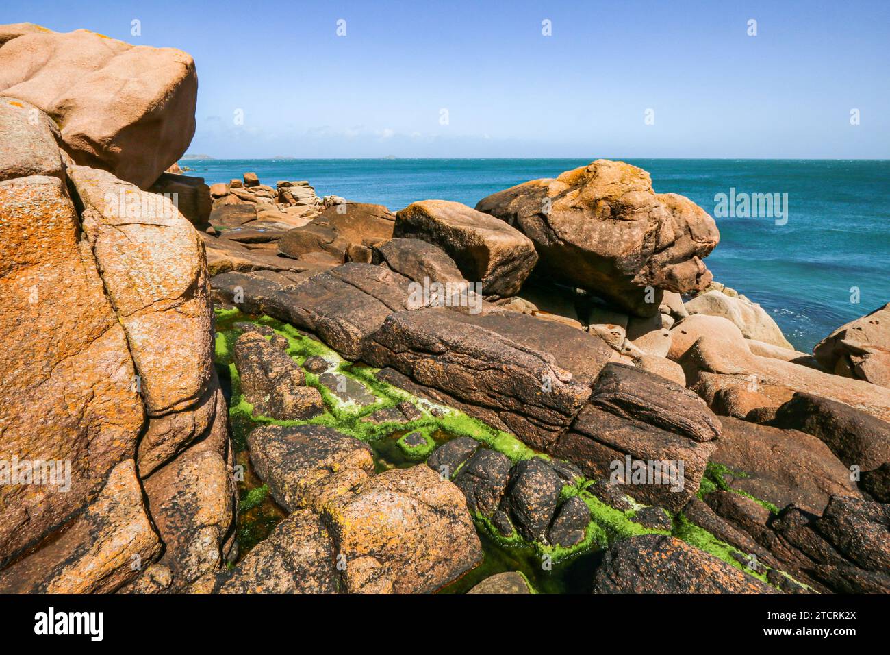 Eroded granite rocks in Ploumanac'h on the pink granite coast, Côtes-d ...