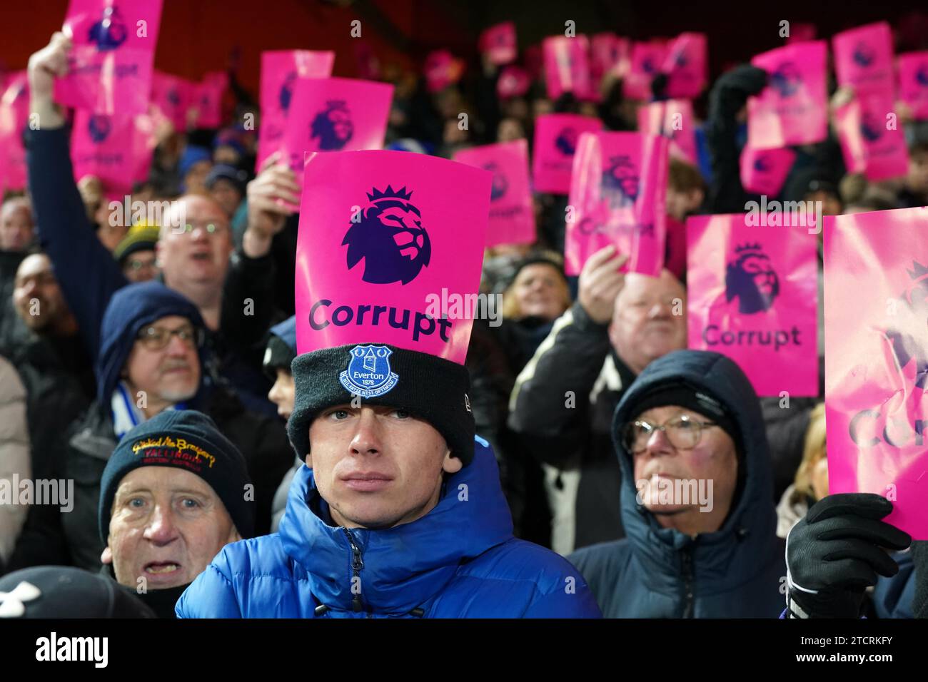 File photo dated 02-12-2023 of Everton fans in the stands protest ...